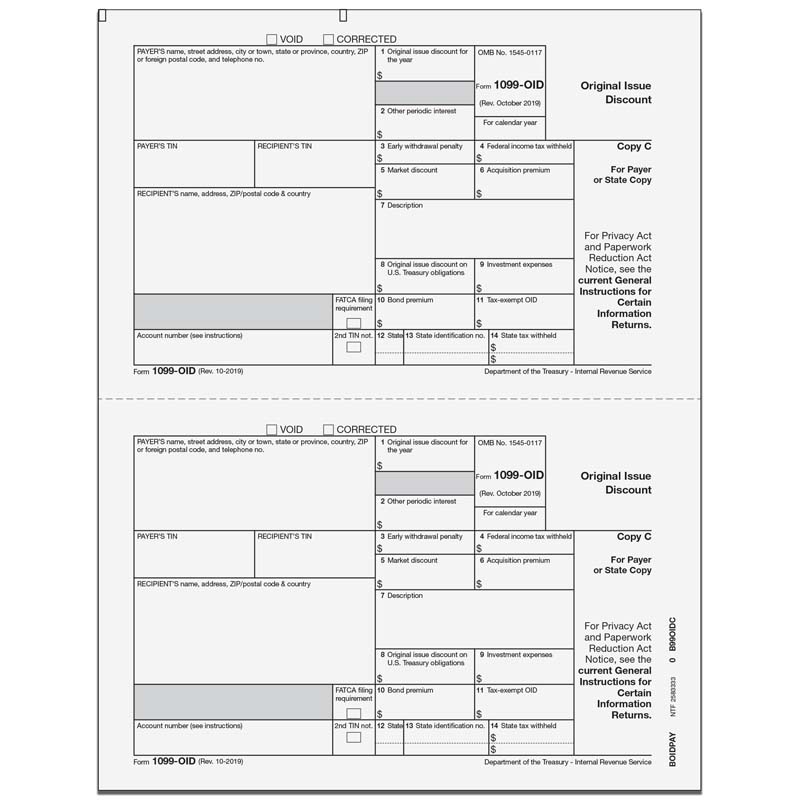 1099-OID Original Issue Discount Payer or State Copy C - 2up