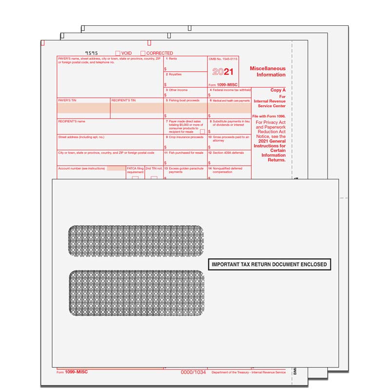 1099-MISC Miscellaneous Income 3-Part TaxPacks with Envelopes (Self-Seal)